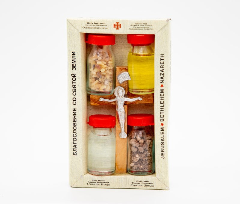 Four holy elements with a wooden cross – Holyland Presents