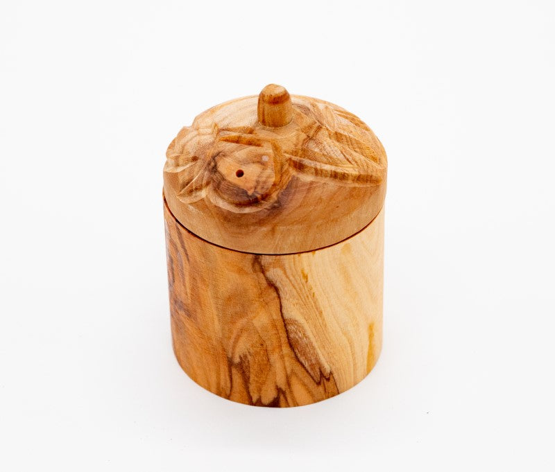 Olive wood round box with dove – Holyland Presents
